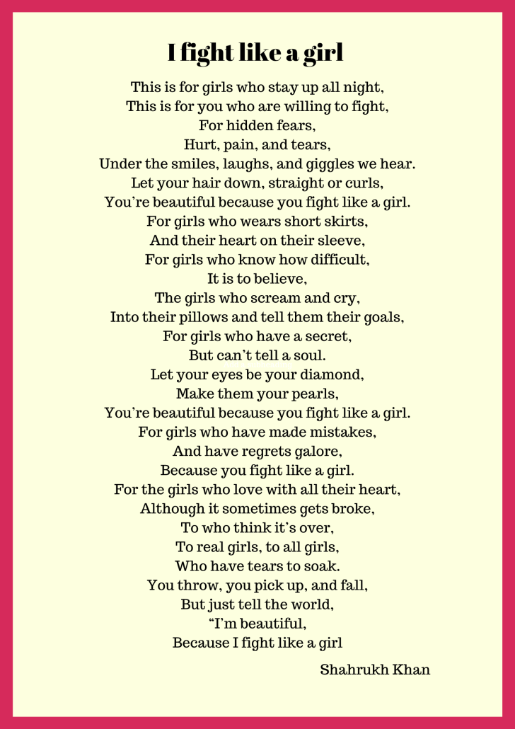 Motivational Poem: I fight like a girl by Shahrukh Khan - Dont Give Up ...