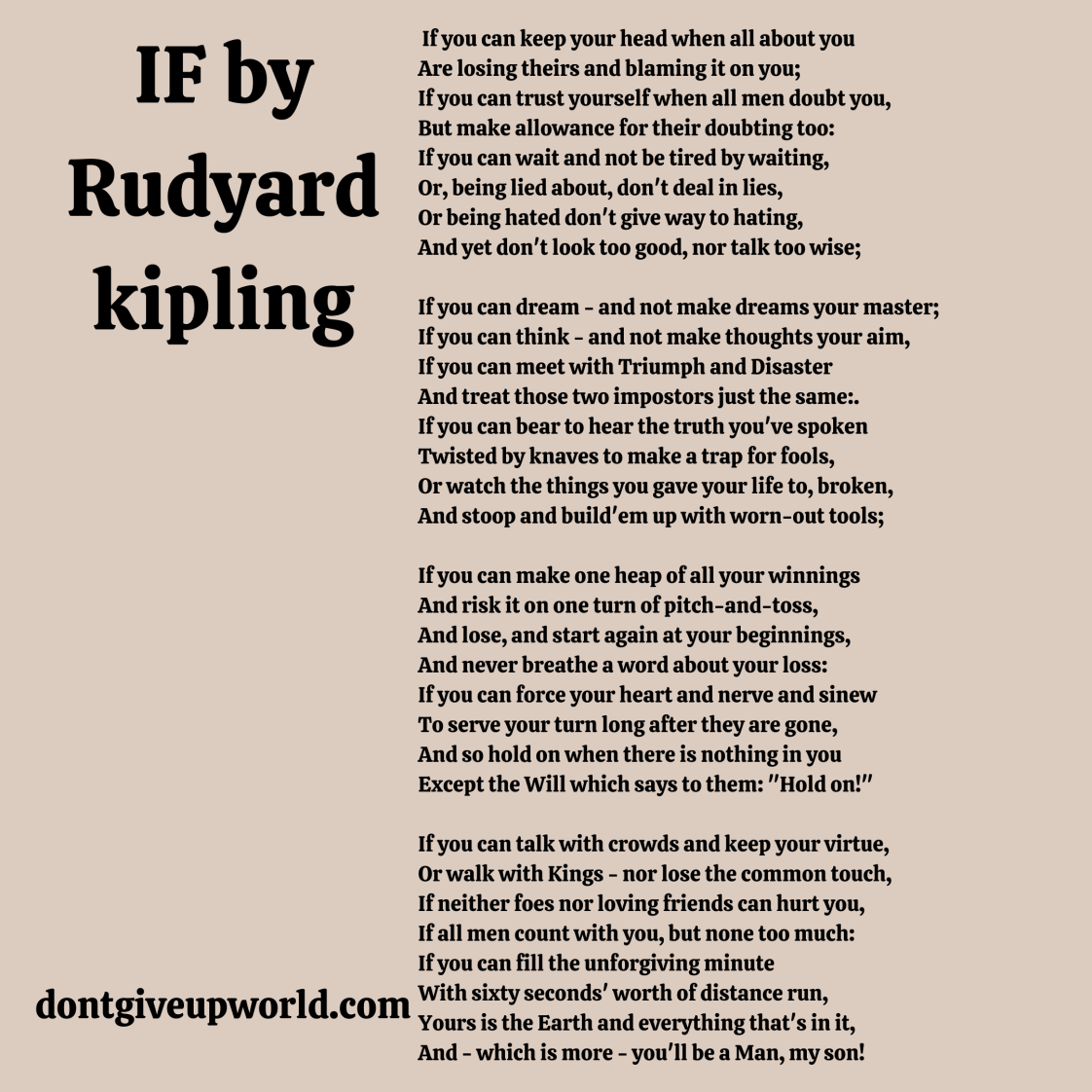 Inspiring Poem by Rudyard Kipling - Dont Give Up World